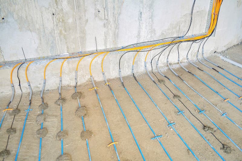 Construction Site: Cable Laying on Concrete for Warm Floor Stock Image ...