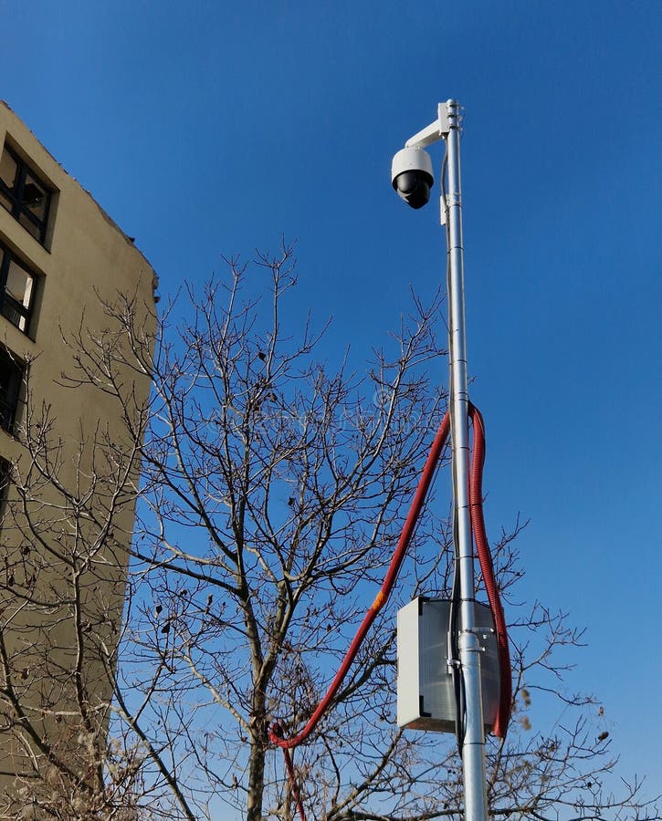 Construction Site Camera Temporarily Mounted on a Lamp Post. Stock ...