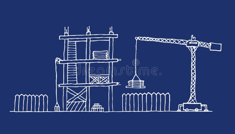 Construction Site Cartoon Blueprint Stock Illustration - Illustration ...