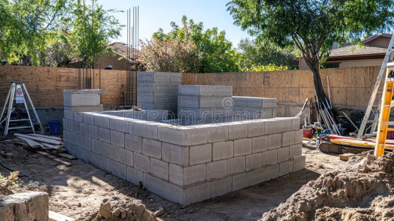 Construction Site with Cinder Block Foundation Stock Illustration ...