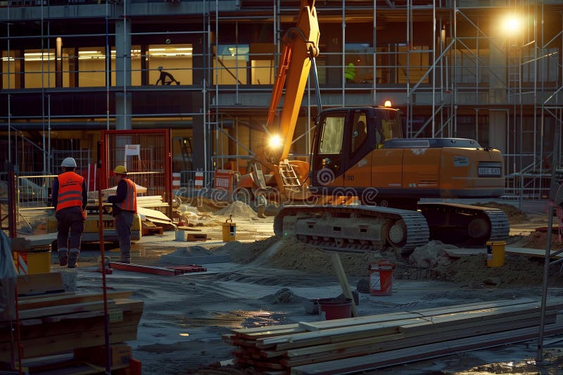 Construction Site in City, Industrial Development with Cranes, Steel ...