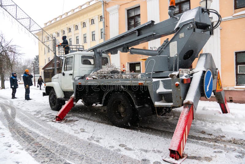 Construction Site in the City in Winter. Workers Work at the Facility ...