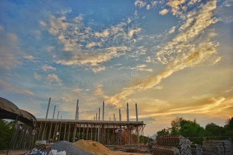Construction Site with Clear Sky Stock Photo - Image of architecture ...