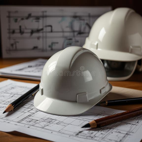 Construction Site Coffee Break: Hard Hat and Mug Amidst Blueprints and ...