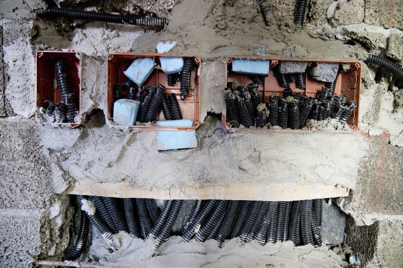 Construction Site, Collection of Corrugated Pipes Used for Electrical ...