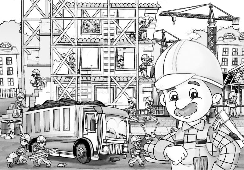 Construction Site - Coloring Page Stock Illustration - Illustration of ...