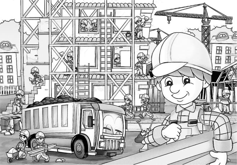 Construction Site - Coloring Page Stock Illustration - Illustration of ...