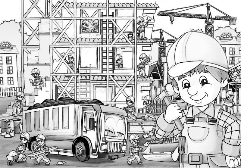 Construction Site - Coloring Page Stock Illustration - Illustration of ...