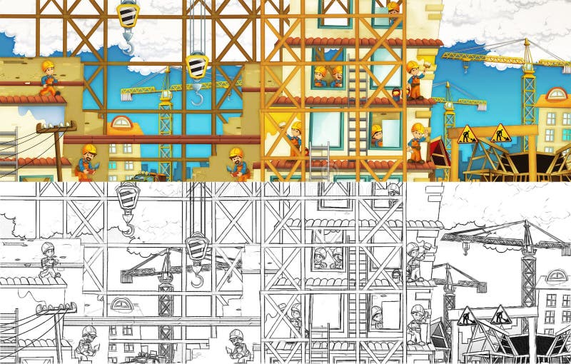 Construction Site - Coloring Page with Preview Stock Illustration ...