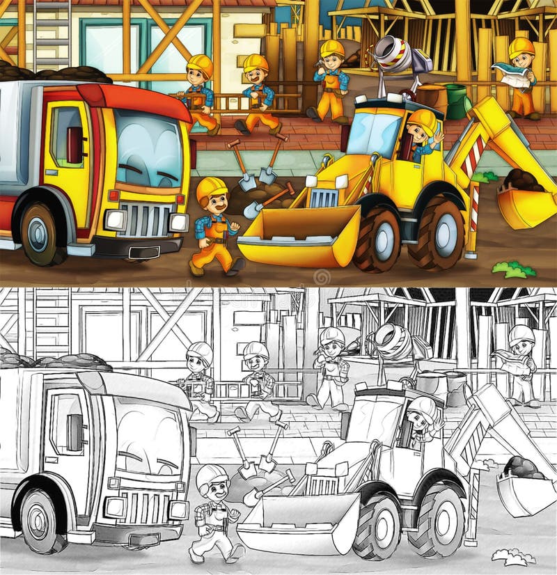 Construction Site - Coloring Page with Preview Stock Illustration ...