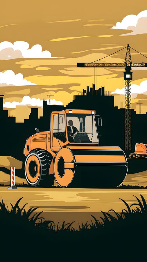 Construction Site Concept with Compactor and Equipment Illustration ...