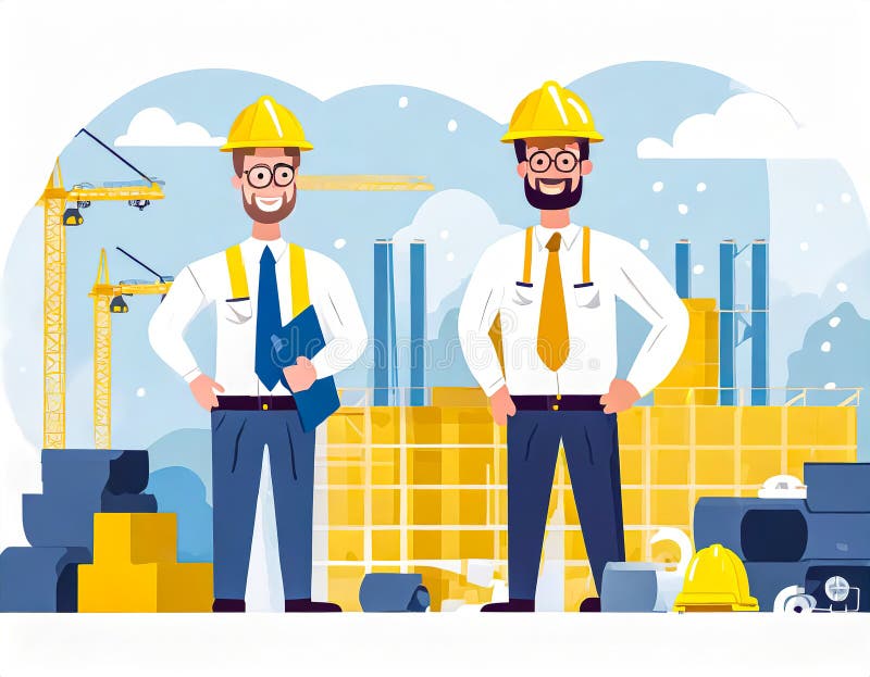 Construction Site Concept, Foreman and Architect with Project Plans ...