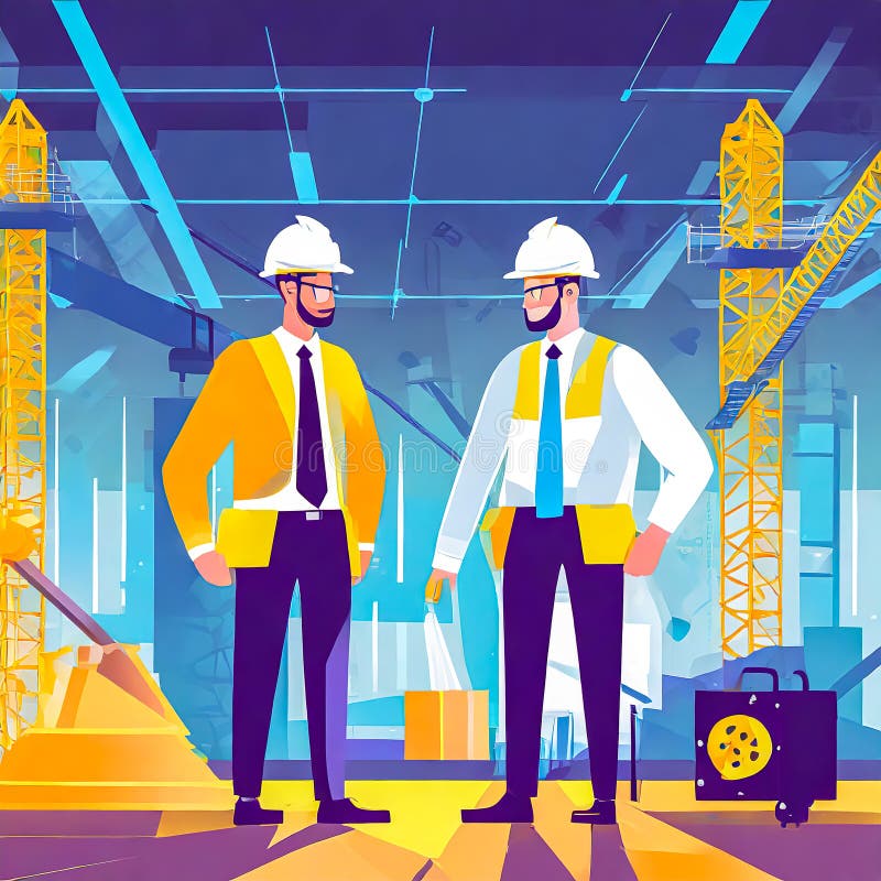 Construction Site Concept, Foreman and Architect with Project Plans ...