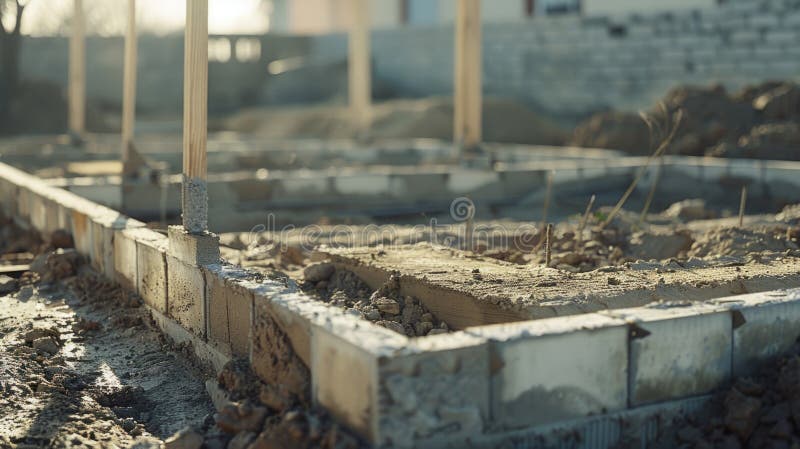 A Construction Site with Concrete Blocks and a Building in the ...