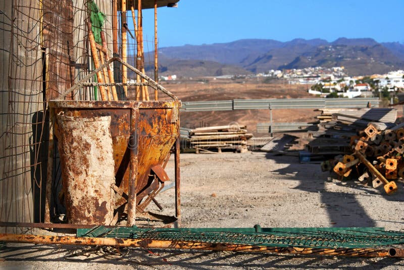 Construction Site Concrete Bucket for Construction Crane Stock Photo ...