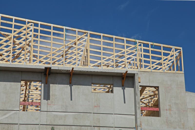 Construction Site of a Concrete Building and Its Wooden Frame Stock ...