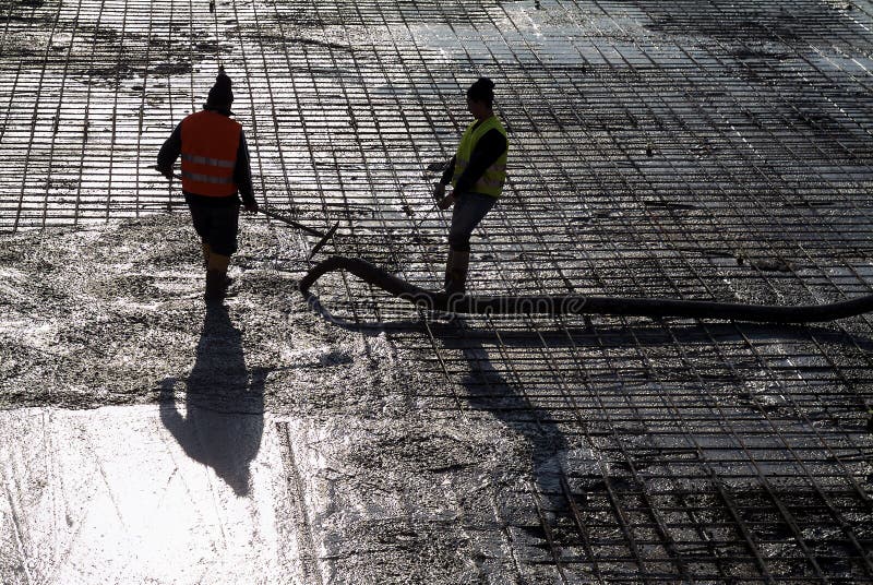 Construction Site Concrete Casting on Reinforcing Bar Stock Image ...