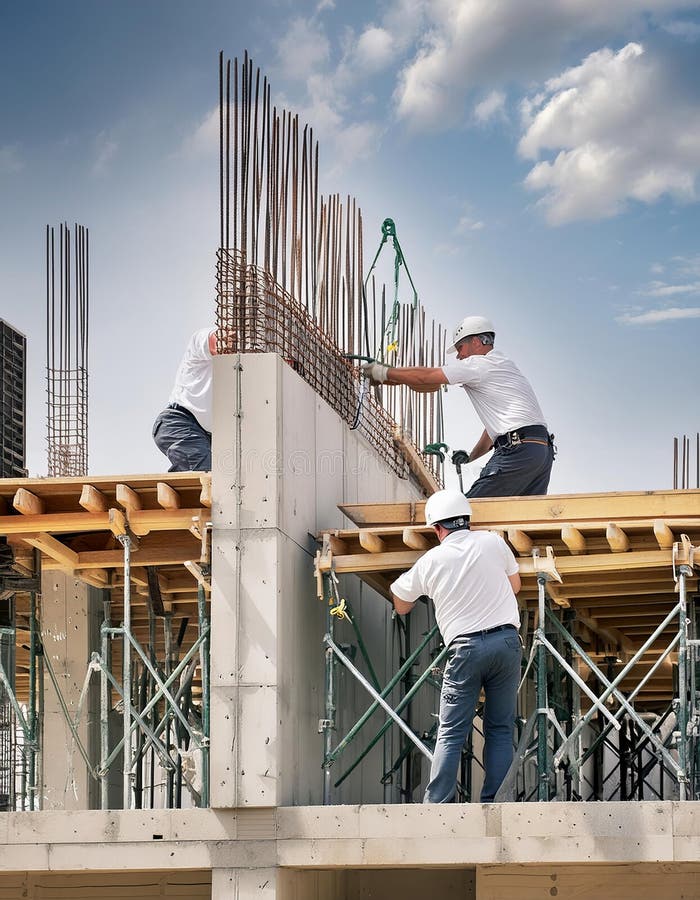 Construction Site. Concrete Scaffolding Structure and Professional Work ...