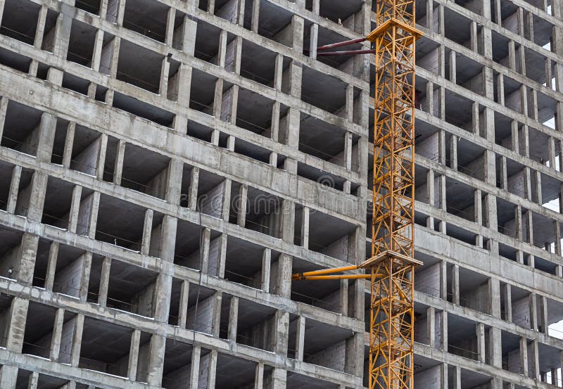 Construction Site Construction of a Skyscraper, Cement Base with Yellow ...
