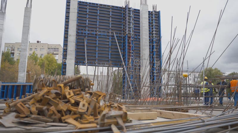 Construction Site with Metal Rods Planks and Formwork Structure Stock ...