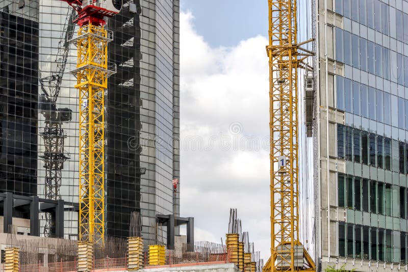 Construction Site between Corporate Buildings Stock Photo - Image of ...
