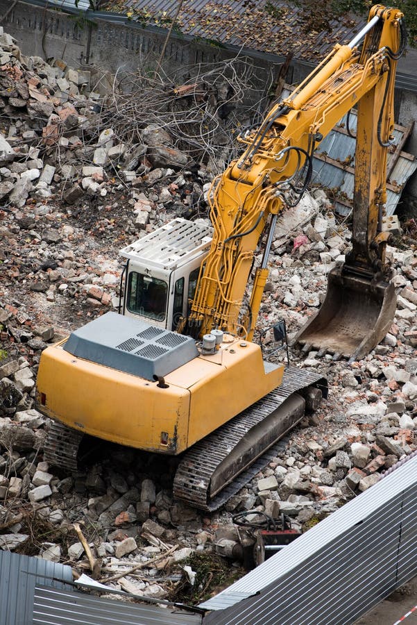 Construction Site Cran and Tractor Destroying Stock Photo - Image of ...