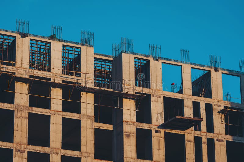 Construction Site with Crane Against Sky. Construction of New High-rise ...