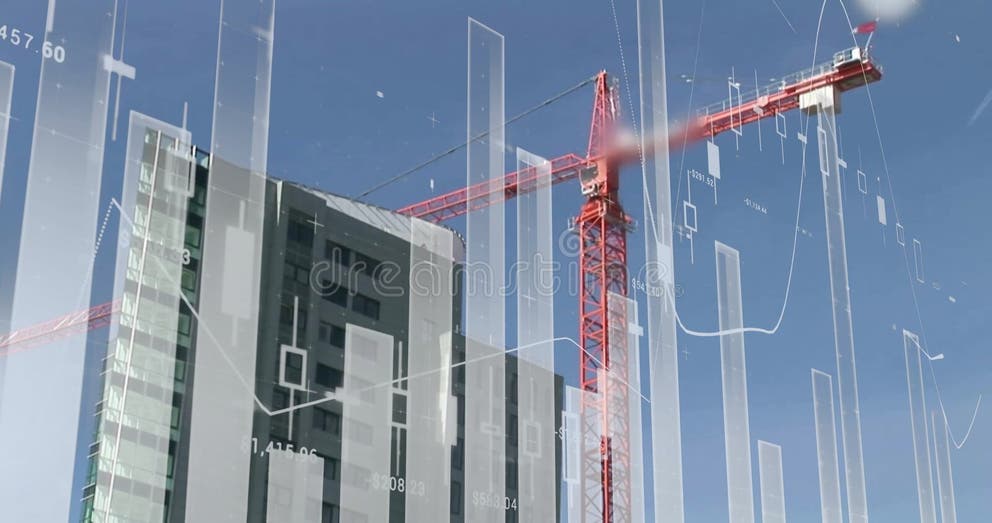 Construction Site with Crane and Building, Financial Data Processing ...