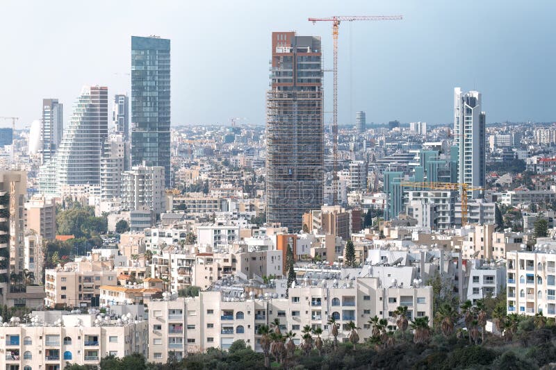 Construction Site with Crane Building Modern Skyscraper in Limassol ...