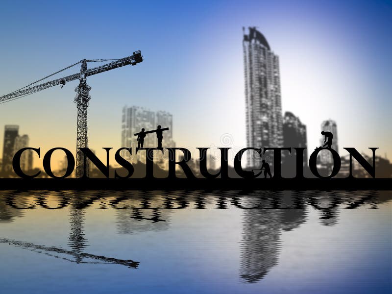 Construction Site Crane Building Stock Photo - Image of helmet, text ...