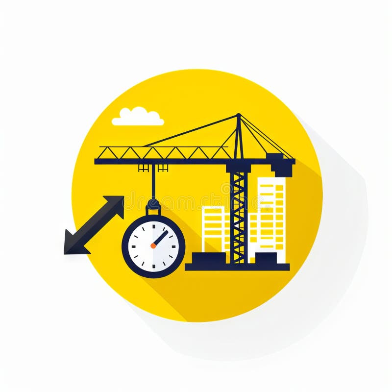 A Construction Site with a Crane and a Clock Stock Illustration ...