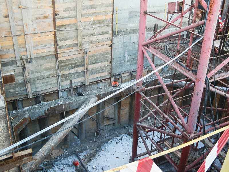 Construction Site with Crane and Exposed Framework Viewed from Overhead ...