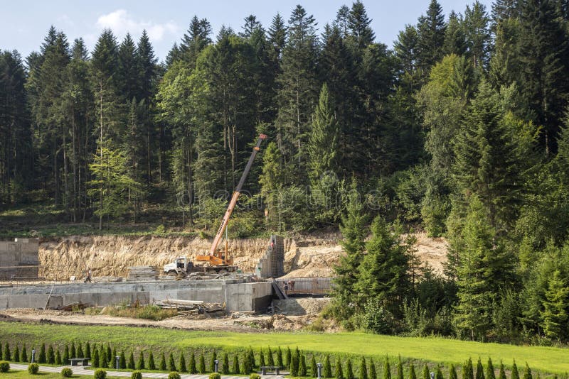 Construction Site with Crane Editorial Stock Photo - Image of clay ...