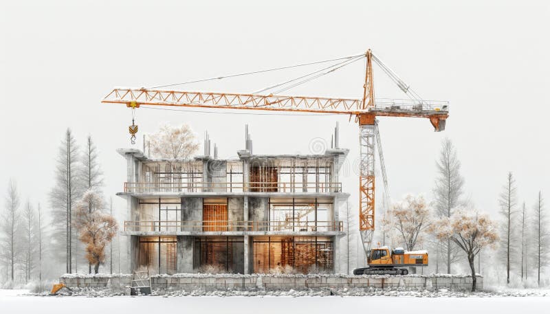 Construction Site with Crane and Half-built Building. Stock Image ...