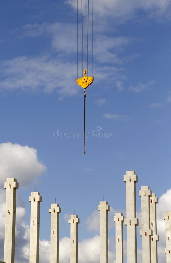 Construction Site with a Crane Hook and Pillars Stock Image - Image of ...