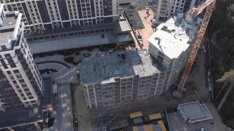 Construction Site with Crane of Modern Residential Apartments. Workers ...