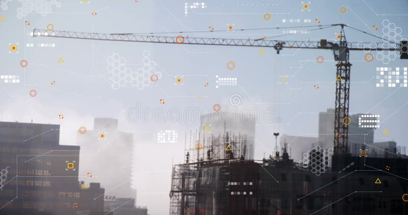 Construction Site with Crane and Scaffolding Over Data Processing ...