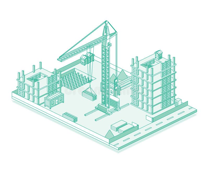 Construction Site with Crane and Skyscraper. Process of Building a Multi-storey Building ...