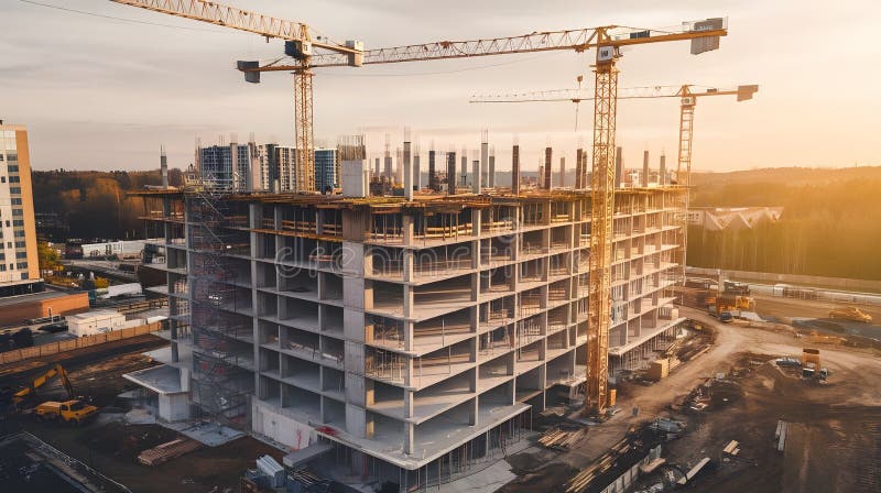Construction Site with Crane and Skyscraper Under Construction Stock ...