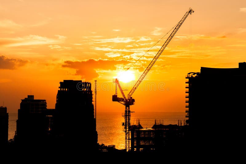 Construction Site Crane with Sunset Stock Image - Image of frame, labor ...