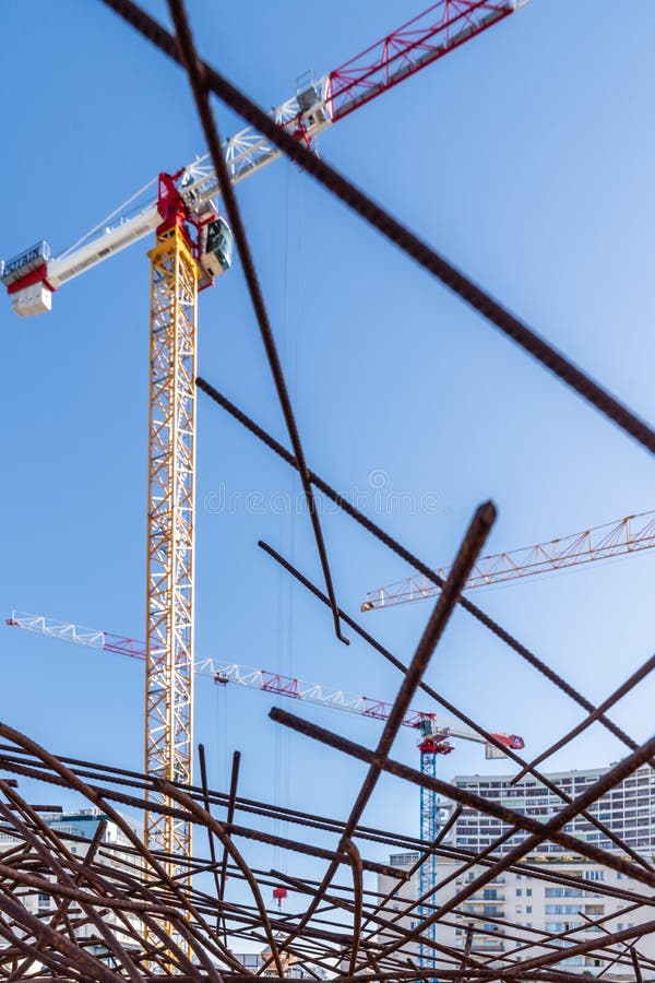 Construction Site with Crane and Workers Editorial Photography - Image ...