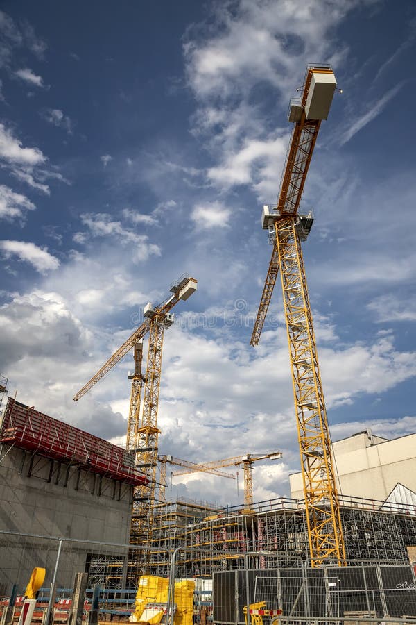 The Construction Site with Cranes and Building Stock Image - Image of ...
