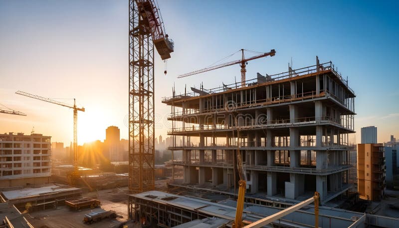 Construction Site with Cranes and a Building Under Construction at ...