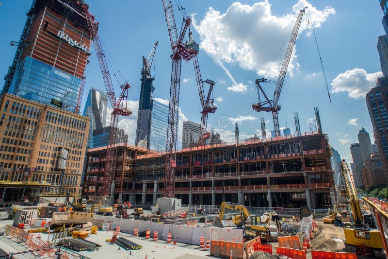 Construction Site with Cranes and Buildings in the Background, Showing ...