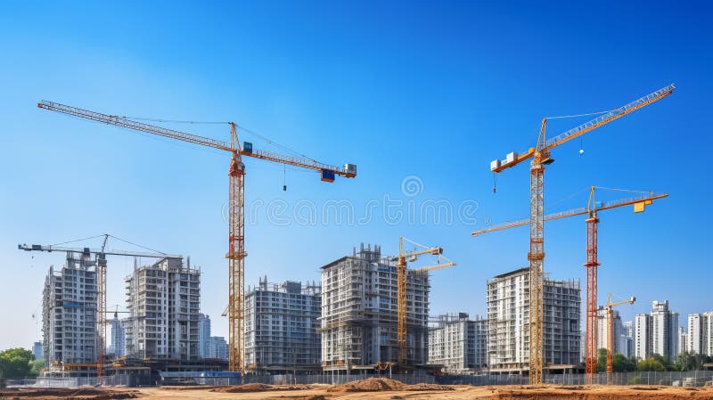 Construction Site with Cranes and Buildings Under Development in a ...