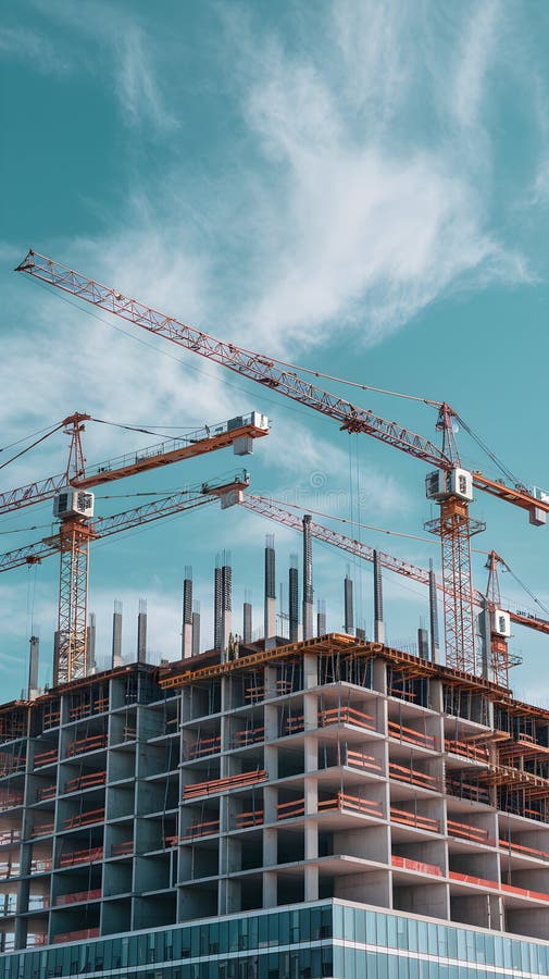 Construction Site with Cranes and Partially Built Structure Under a ...
