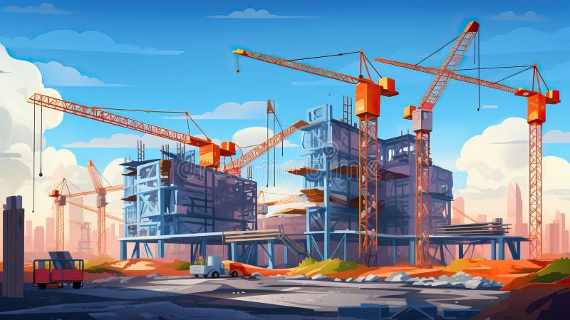 Construction Site with Cranes. 2d Cartoon Illustration, Generative Ai ...