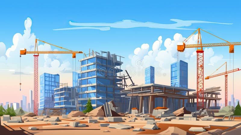Construction Site with Cranes. 2d Cartoon Illustration, Generative Ai ...