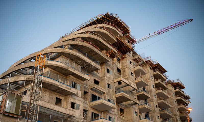 Construction Site with Cranes Under a Blue Sky in Rishon Le Zion ...