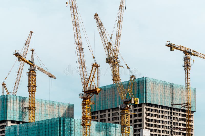 Construction Site with Cranes and Unfinished Buildings. Stock Photo ...